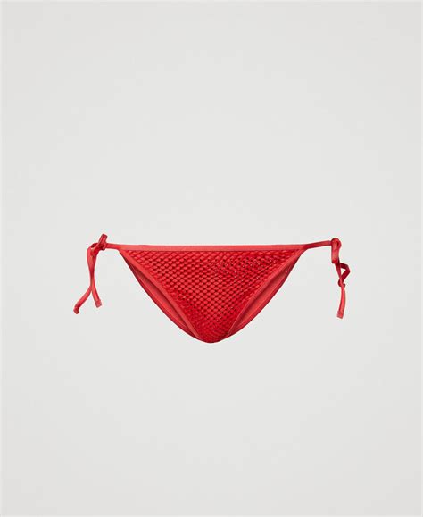 Braguita De Bikini Brasileña De Rejilla Con Strass Mujer Rojo
