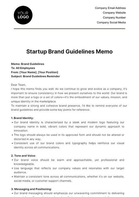 Free Startup Brand Guidelines Memo Template To Edit Online