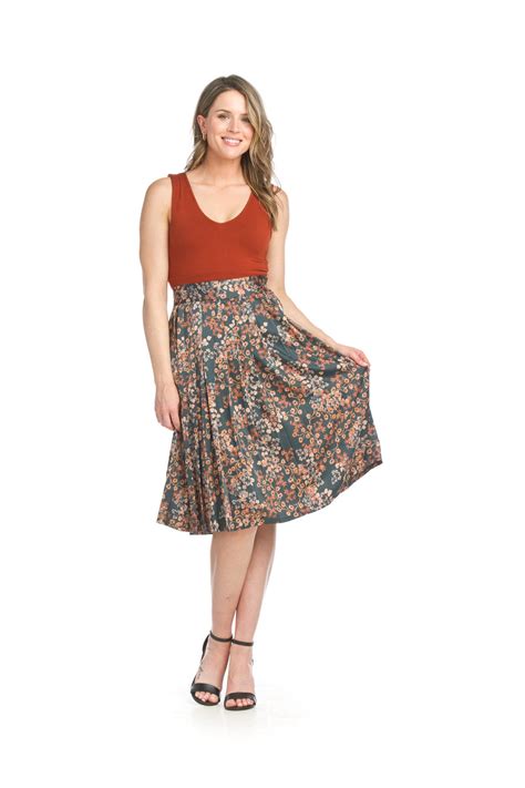 Floral Satin Box Pleated Skirt Culture Craze
