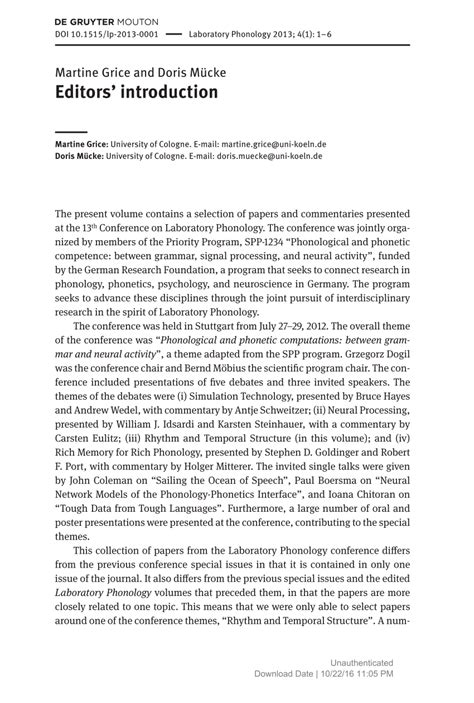 Pdf Special Issue Rhythm Speech Timing And Perceptual Processing