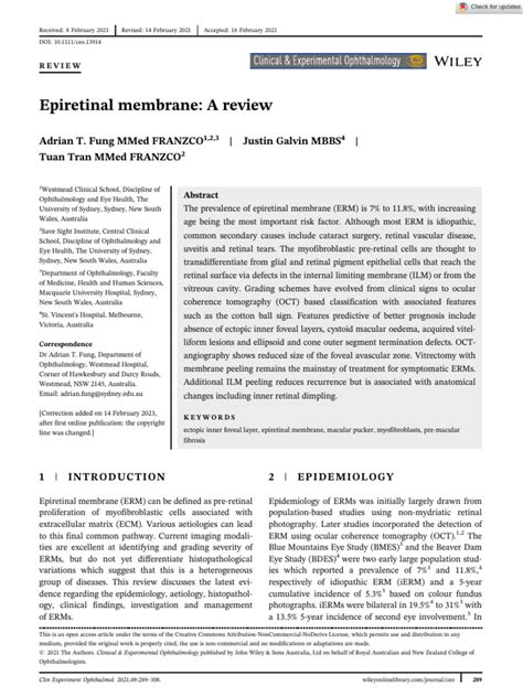 Epiretinal Membrane A Review Clinical Exper Ophthalmology 2021 Pdf