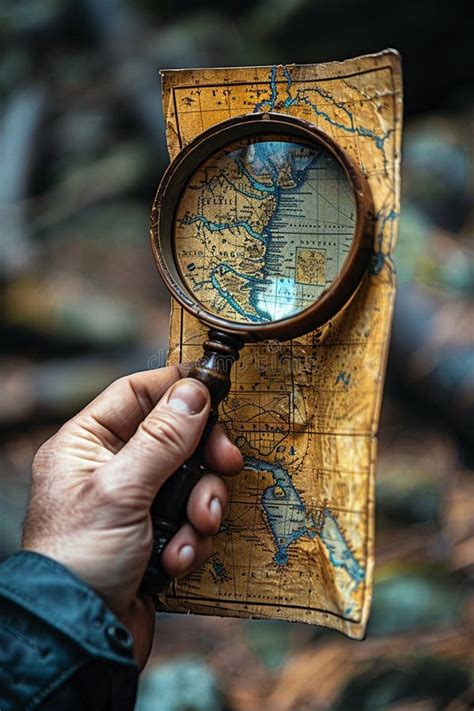 Hand Holding A Magnifying Glass Over A Map Stock Illustration