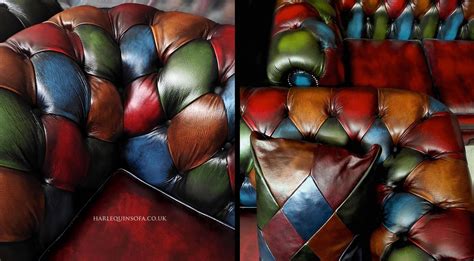 Patchwork Multicolour Chesterfield Sofa Leather Cushion Seat