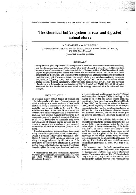 Pdf The Chemical Buffer System In Raw And Digested Animal Slurry