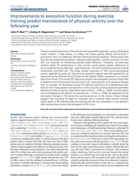 Pdf Improvements To Executive Function During Exercise Training