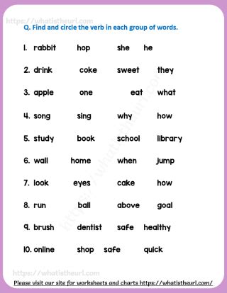 Action Verbs Worksheet Find And Circle The Verb Questions Your