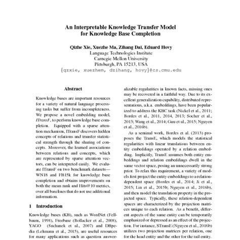 An Interpretable Knowledge Transfer Model For Knowledge Base Completion