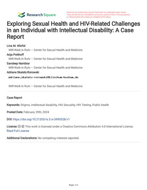 PDF Exploring Sexual Health And HIV Related Challenges In An Individual With Intellectual