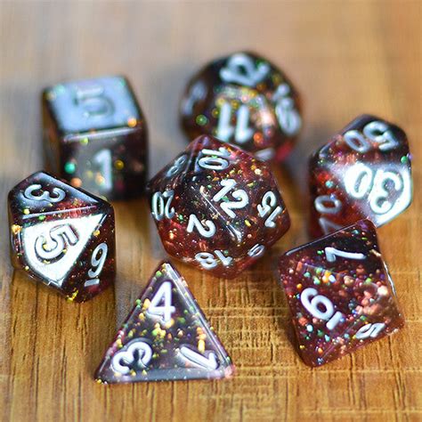Burning Glitter Filled With Silver Ink 7pc Polyhedral Dice Set Kraken