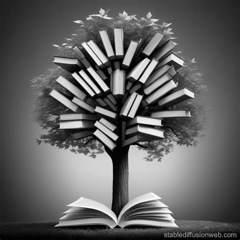 Tree Of Books In Monochrome Stable Diffusion Online