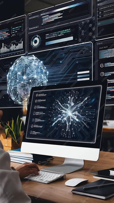 Visualization Of Neural Network Software On White Background Working On A Computer Premium Ai