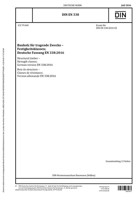 DIN EN 338 - DIN EN 338 - DEUTSCHE NORM Juli DIN Deutsches Institut für ...