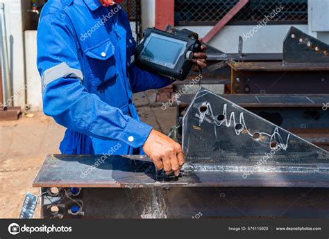 Inspectors Checking Defects Welded Steel Beam Add Joint Process