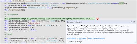 system resources missingmanifestresourceexception occurs on restore