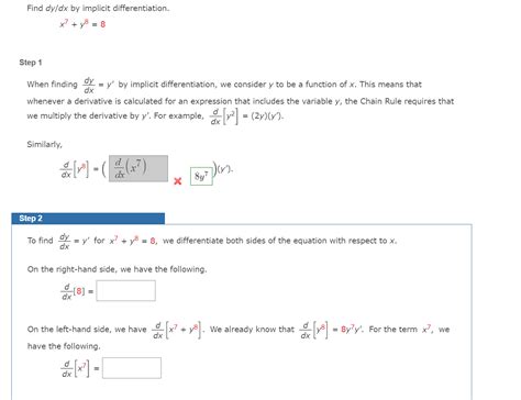 Solved Find Dy Dx By Implicit Differentiation X Y8 8 Chegg