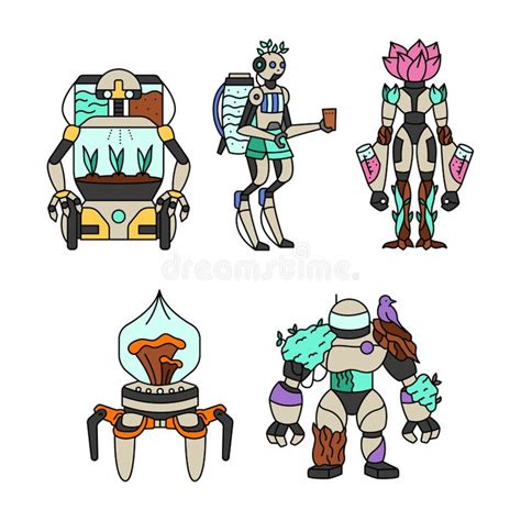 Robots Helpers Vector Color Illustration Stock Vector Illustration Of Intelligence Ecology