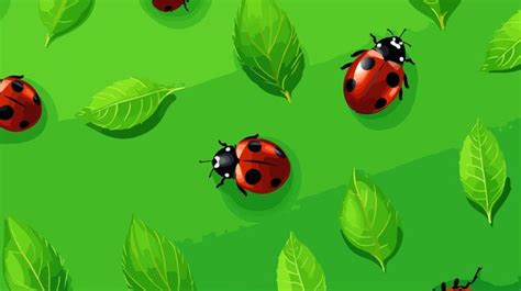 Vibrant Ladybug Seamless Pattern On Green Background Premium Ai