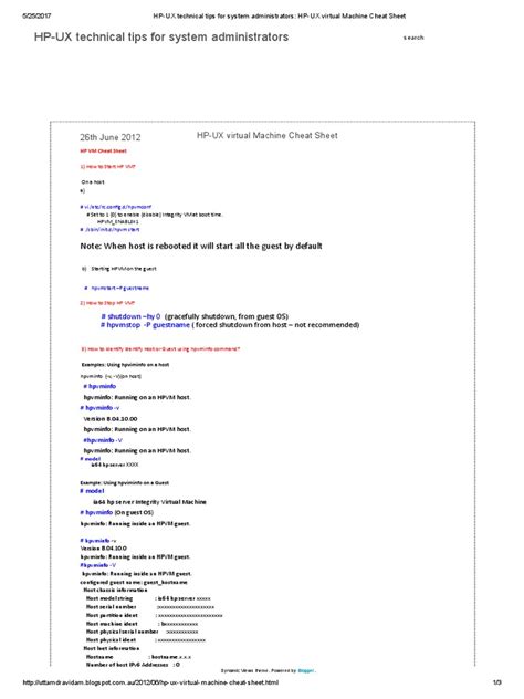 Hp Ux Virtual Machine Cheat Sheet Pdf Virtual Machine Computer Hardware
