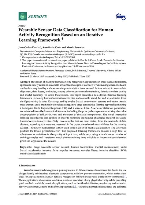 Pdf Wearable Sensor Data Classification For Human Activity Recognition Based On An Iterative