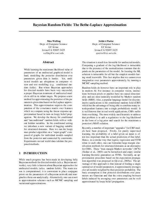 Pdf Bayesian Random Fields The Bethe Laplace Approximation