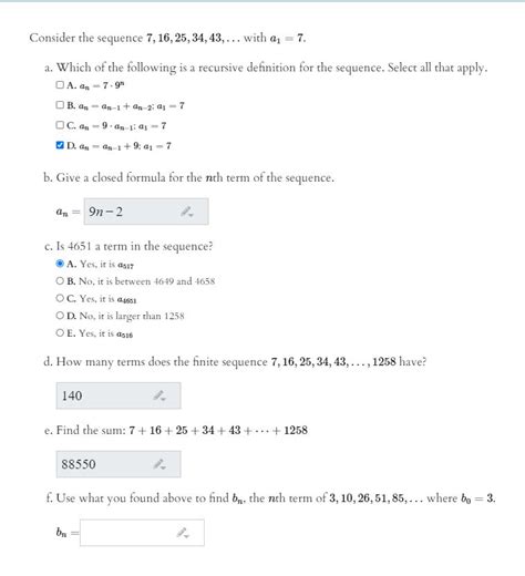 Solved Part F Find The Closed Formula For The Nth Term Chegg