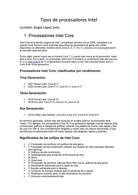 Tipos De Procesadores Intel Tipos De Procesadores Intel ALUMNA Angie