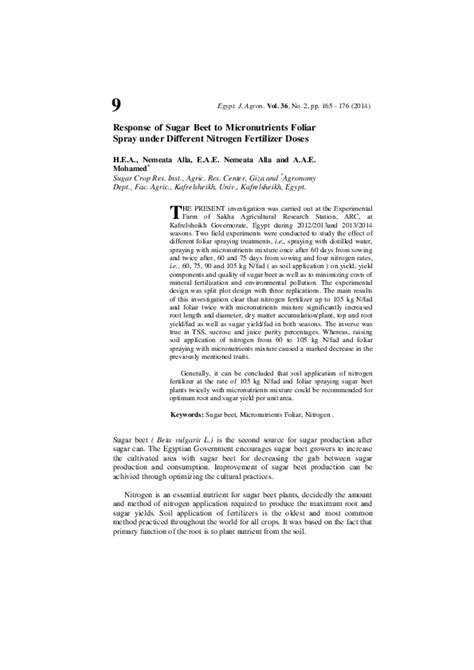 Pdf Response Of Sugar Beet To Micronutrients Foliar Spray Under