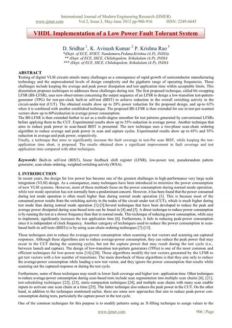 vhdl implementation of a low power fault tolerant system ijmer