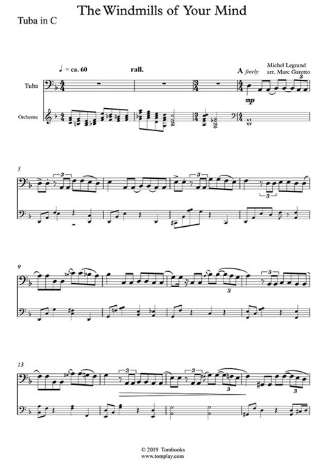 The Windmills Of Your Mind Intermediate Level Legrand Tuba Sheet