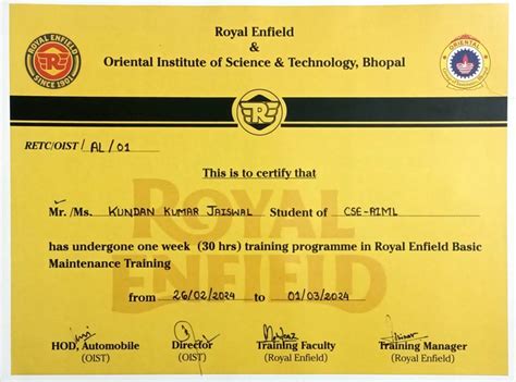 I Completed My Training Programme I Have Done One Week 30 Hrs Training Programme In Royal