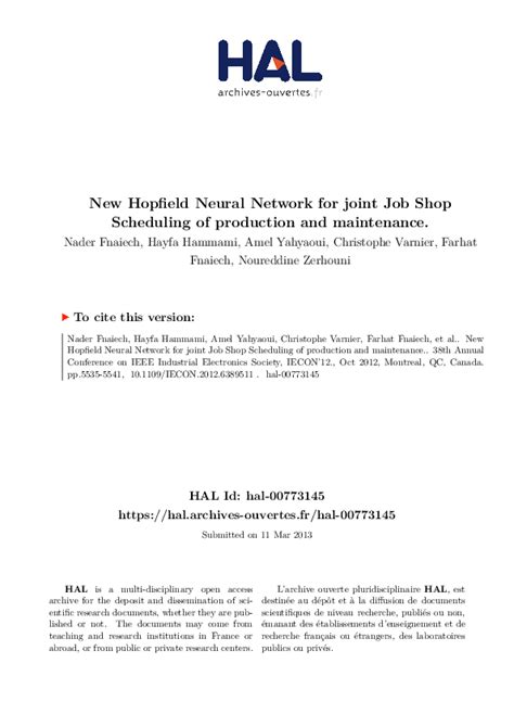 Pdf New Hopfield Neural Network For Joint Job Shop Scheduling Of
