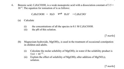 6 Benzoic Acid C6 H5 Cooh Is A Weak Studyx