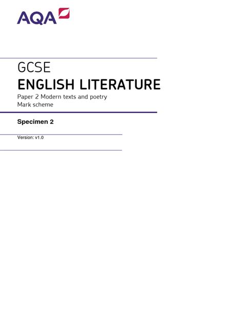 Gcse English Literature Paper 2 Specimen Mark Scheme Pdf Attitude