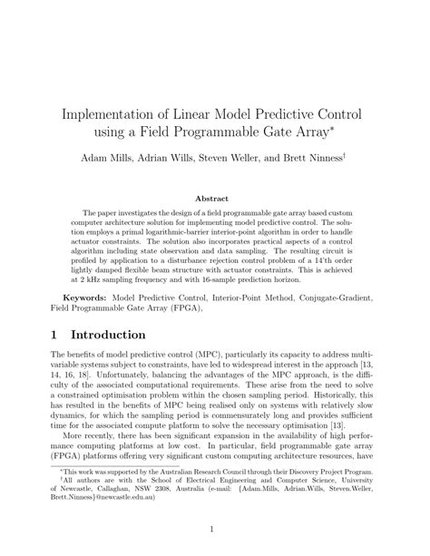 pdf implementation of linear model predictive control using a field