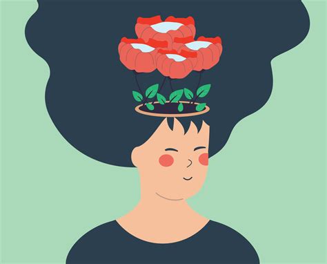 Illustration Of Positive Thinking Mindset Young Woman With Flowers