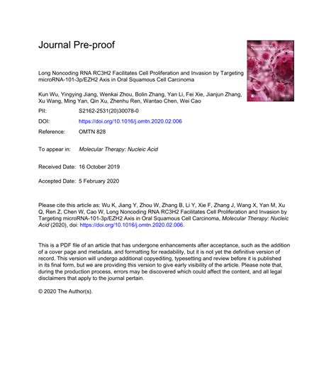 Pdf Long Noncoding Rna Rc3h2 Facilitates Cell Proliferation And
