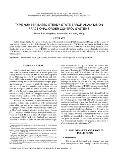 Pdf Type Number Based Steady State Error Analysis On Fractional Order Control Systems