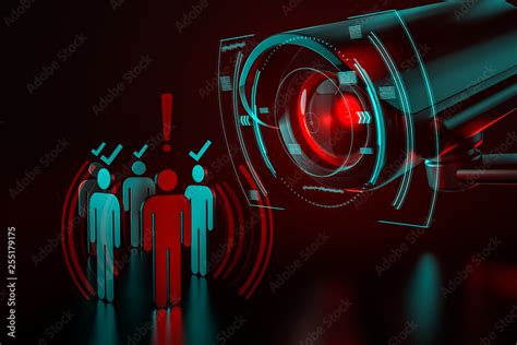 Giant Camera Checkes Group Of People As A Metaphor Of AI Driven