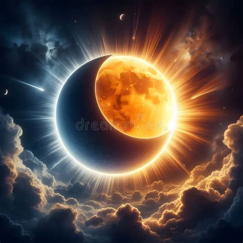 Solar Eclipse Sun And Clouds 3d Rendering 3d Illustration Stock