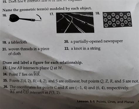Plzzzz I Need Help Name The Geometric Terms Modeled By Each Object