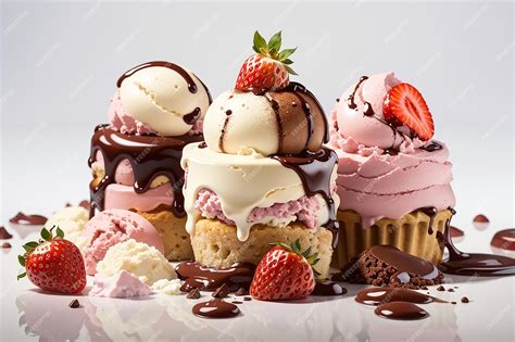 Premium Photo Chocolate Vanilla And Strawberry Ice Cream Isolated On