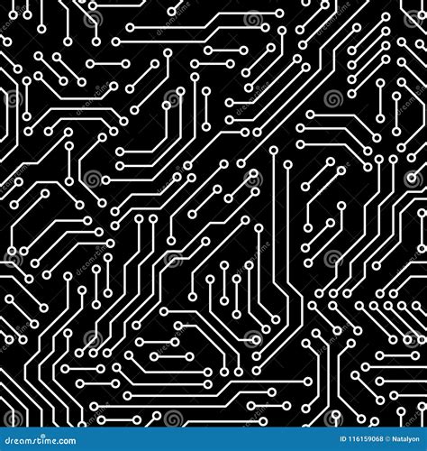Printed Circuit Board Black And White Computer Technology Seamless Pattern Vector Stock Vector
