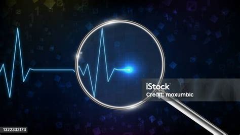 돋보기와 디지털 Ecg 심장 박동 펄스 라인 웨이브 모니터의 추상적 배경 건강관리와 의술에 대한 스톡 벡터 아트 및 기타 이미지