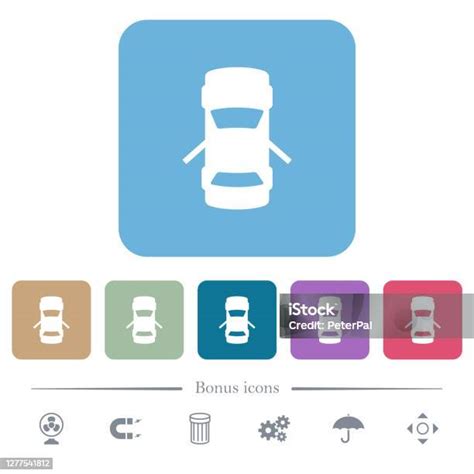 色の丸みを帯びた正方形の背景に車の開いた後部ドアのダッシュボードのインジケータのフラットアイコン Guiのベクターアート素材や画像を多数ご