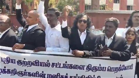 Tamil Nadu Madras Hc Lawyers Hold Protest Against Hindi Titles For