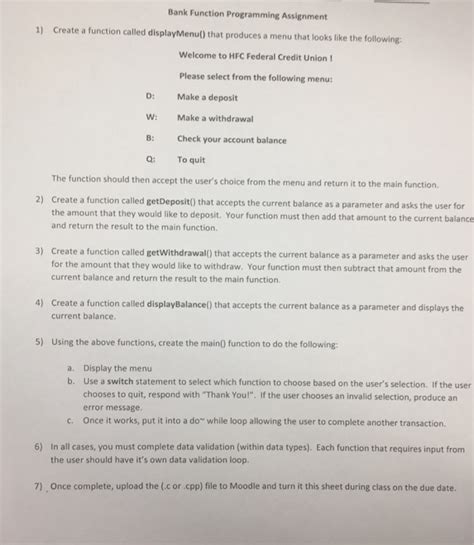 solved bank function programming assignment 1 create a