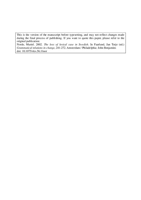pdf the loss of lexical case in swedish