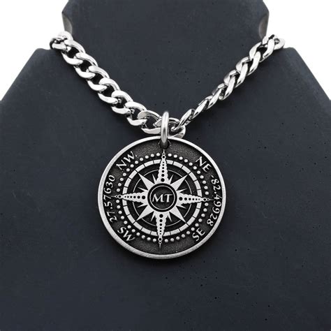 Titanium Compass Custom Engraved Coordinates And Initials Nautical