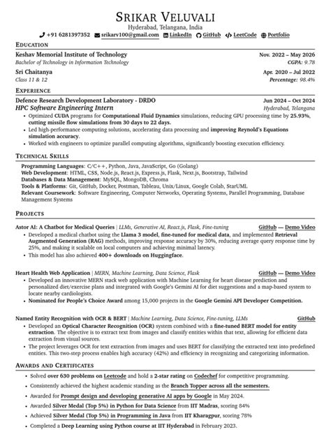 Srikarveluvalisresume Pdf Optical Character Recognition