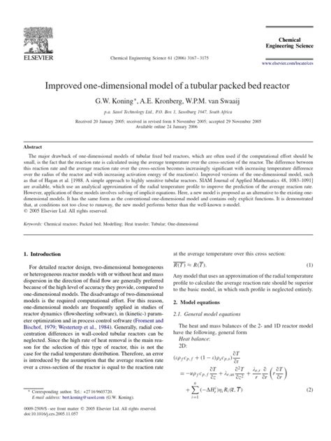 Improved One Dimensional Model Of A Tubular Packed Bed Reactor Pdf Chemical Reactor